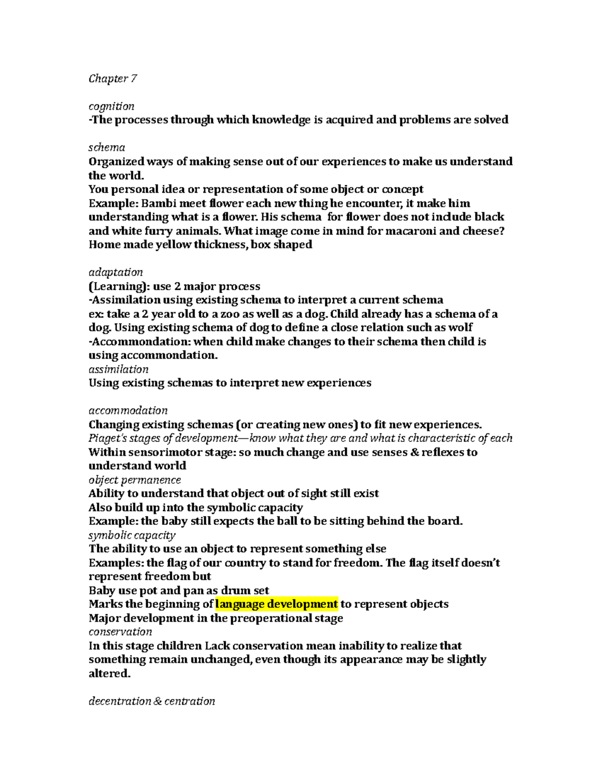 PSY 225 exam review ch 7-12 - Chapter 7 cognition processes through ...