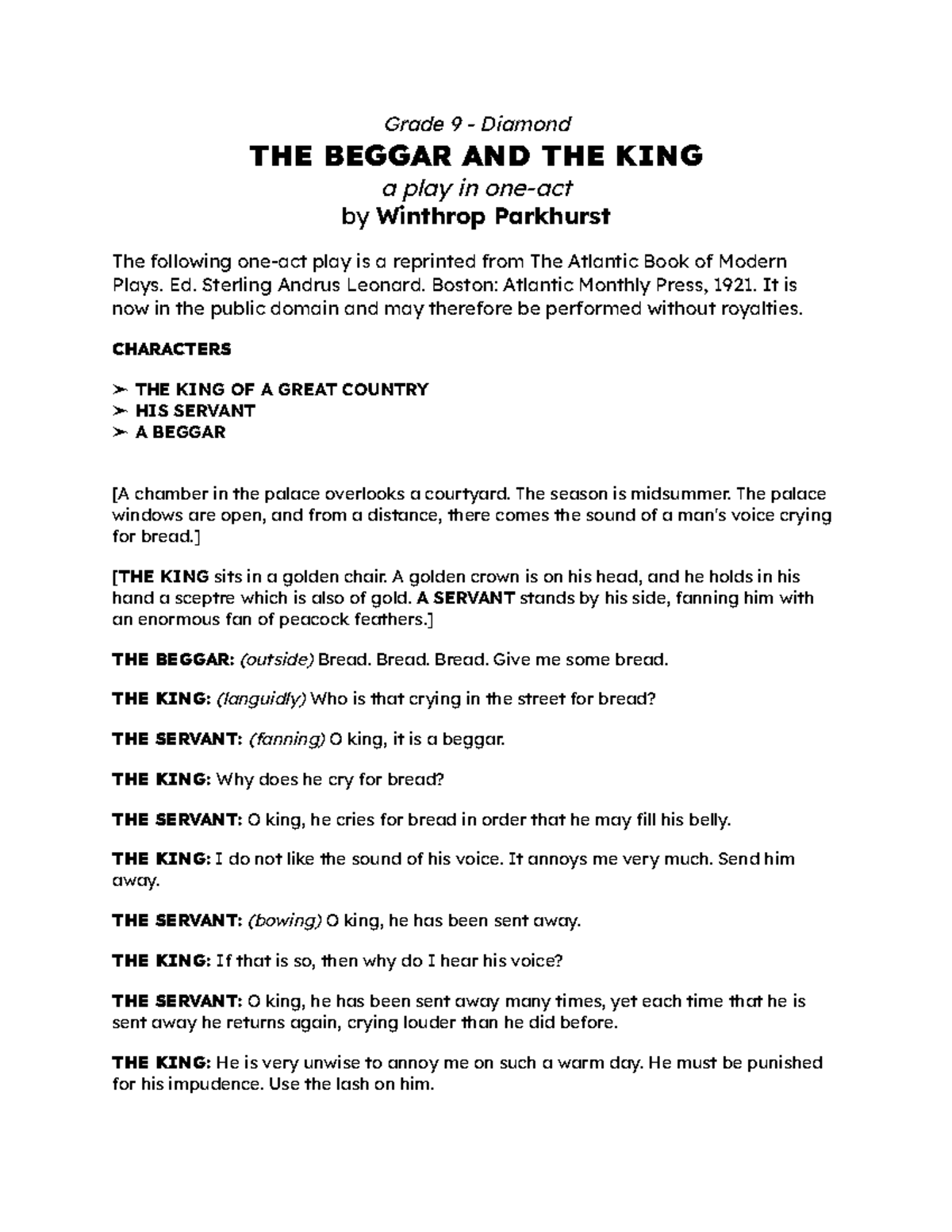 The Beggar and the King Diamond v1 - Grade 9 - Diamond THE BEGGAR AND ...