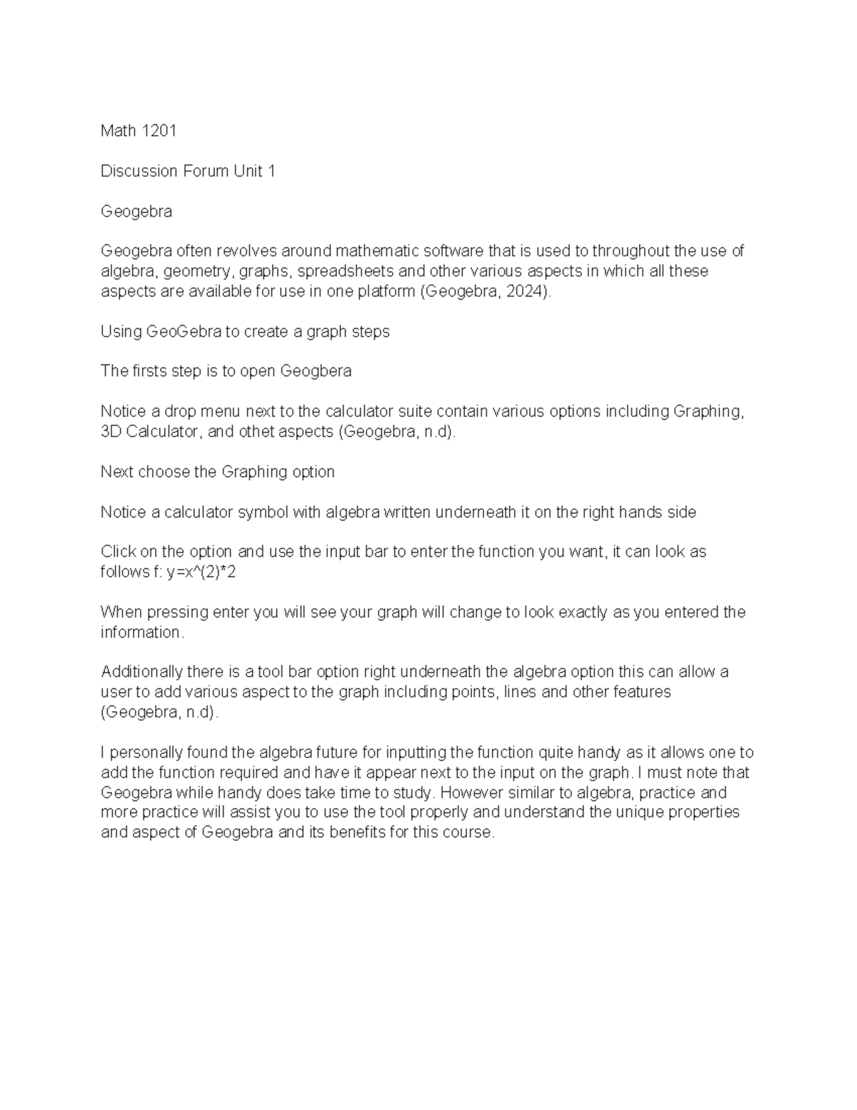 statistics discussion forum unit 1 version 1.2 1280 - Math 1201 ...