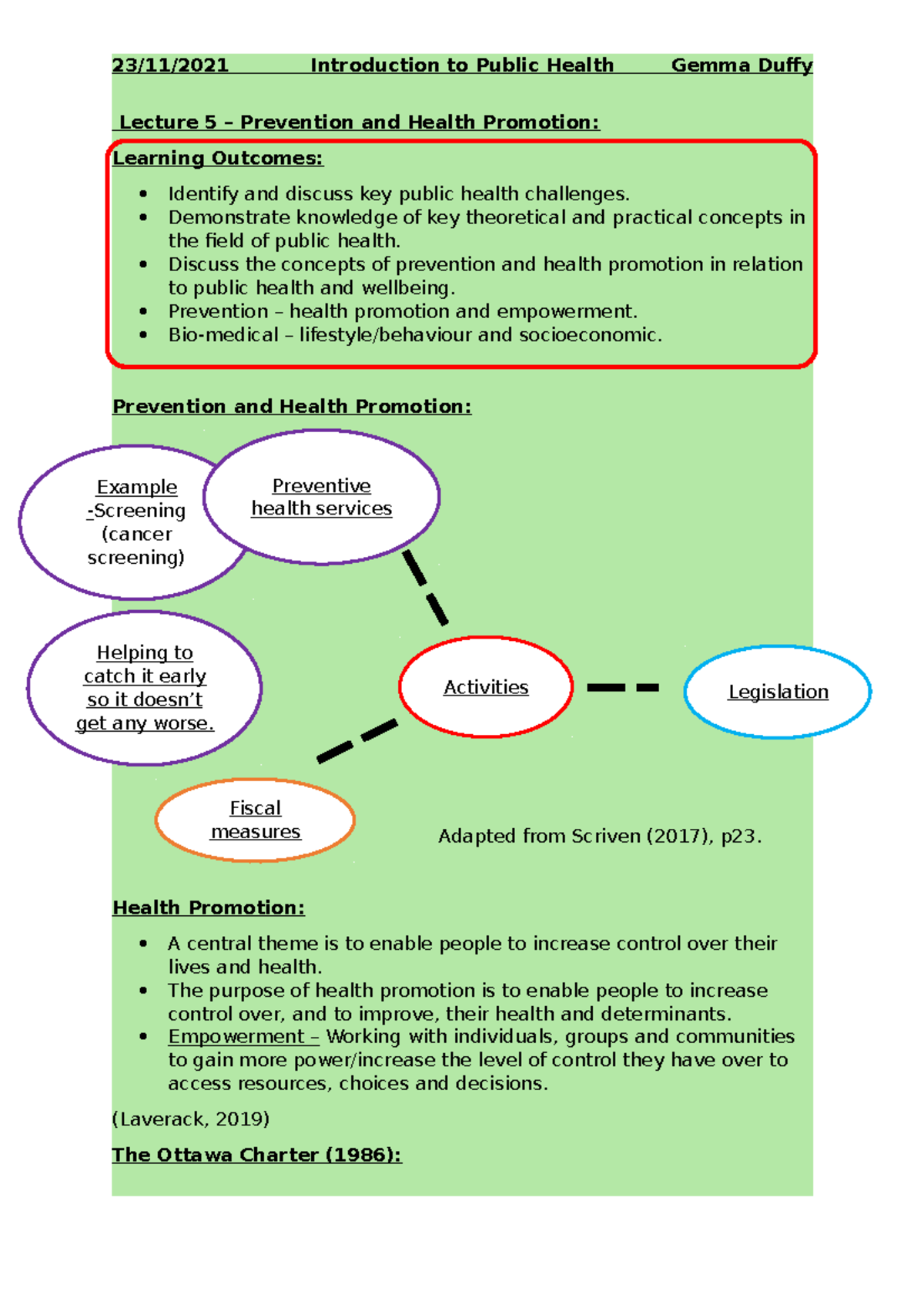 Lecture 5 - Prevention and Health Promotion - Lecture 5 – Prevention ...