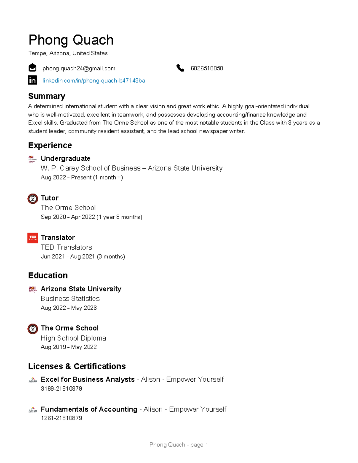 Resume-Phong-Quach - Phong Quach Tempe, Arizona, United States phong ...