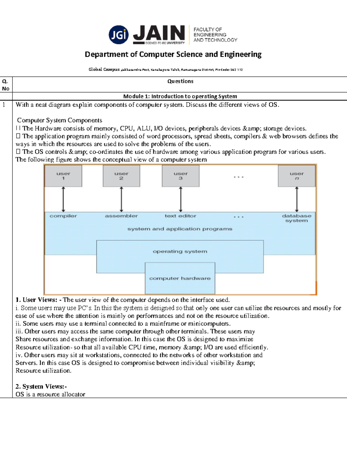 OS Question BANK FOR Module 1 and 2 - Global Campus ,Jakkasandra Post, Kanakapura Taluk ...