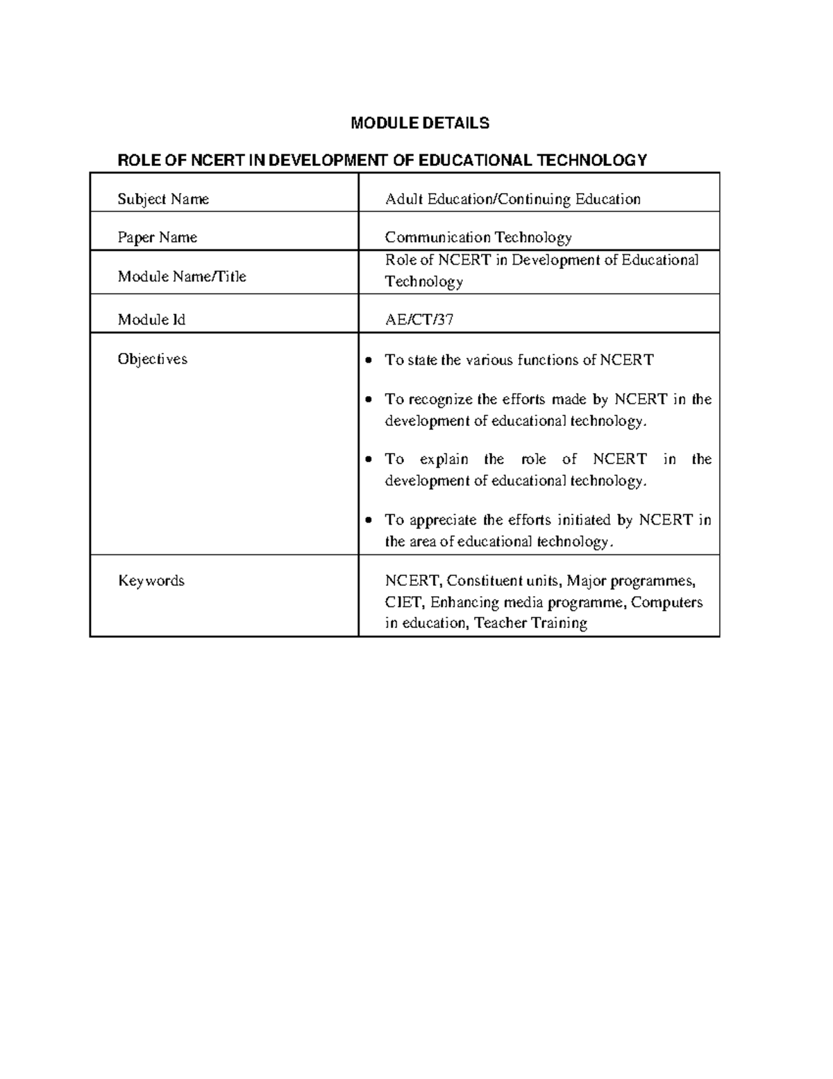 Role of NCERT in Development of Educational Technology - MODULE DETAILS ...
