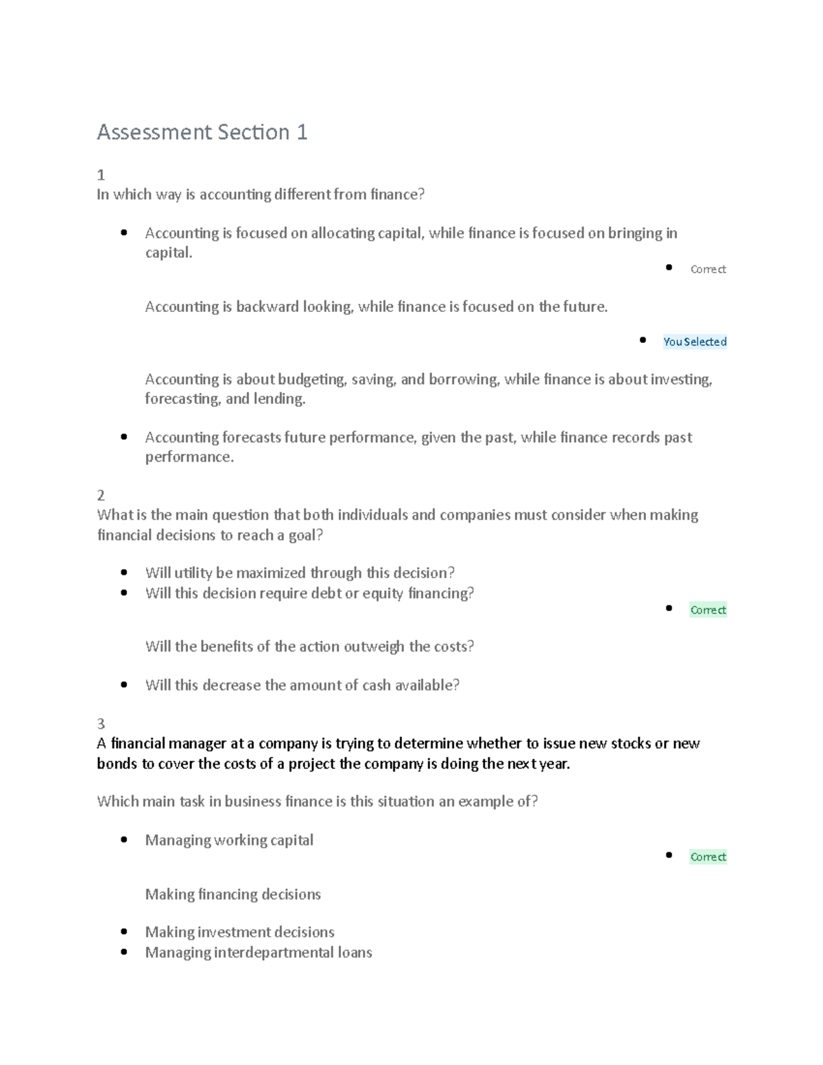 Pre-Assessment Final Exam - Assessment Section 1 1 In which way is ...