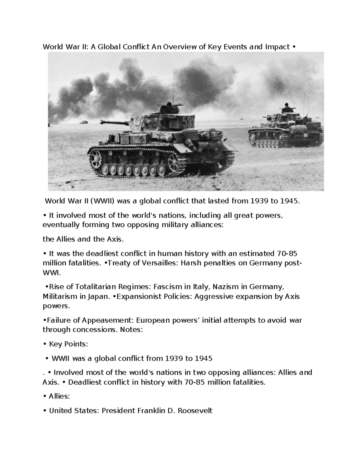 World War II An overview and notes - World War II: A Global Conflict An ...