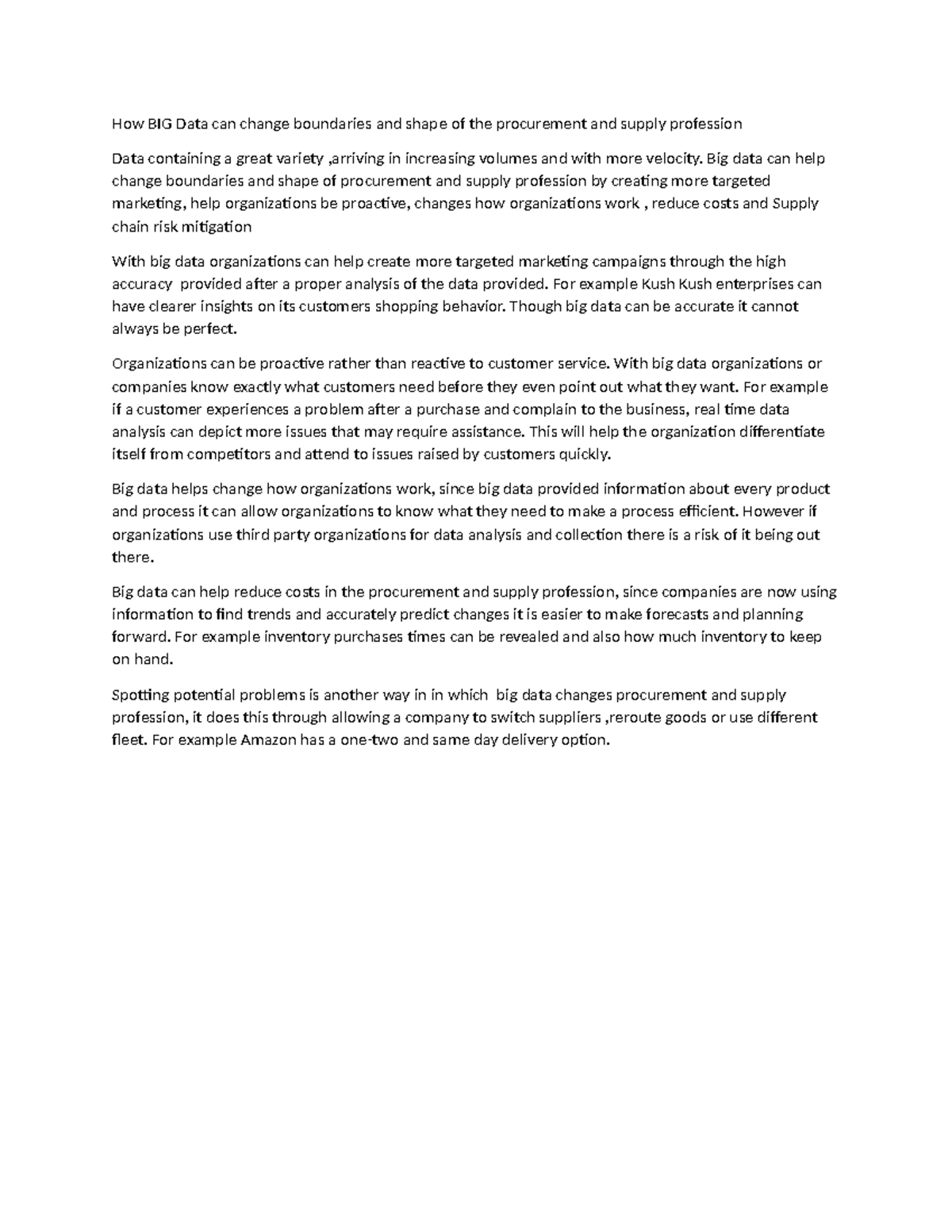 Test 1 L6M4 - Procurement and supply - How BIG Data can change ...