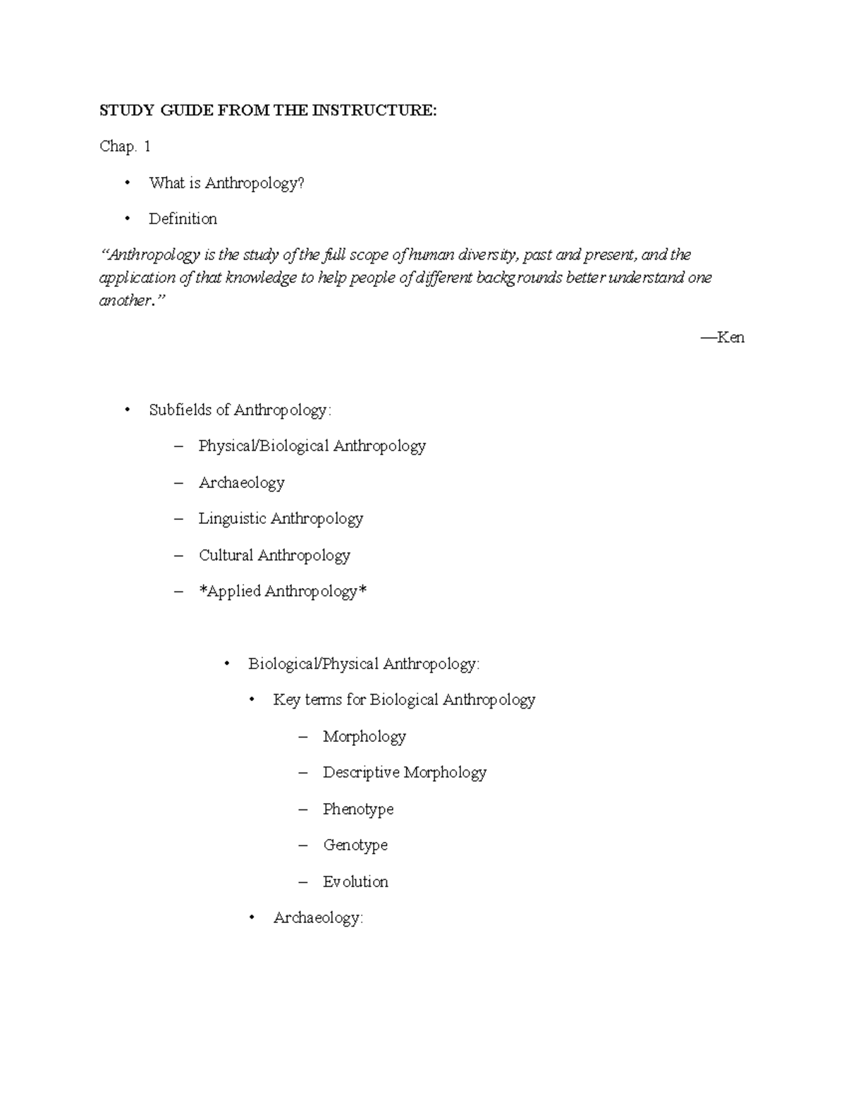 Midterm Study Guide - STUDY GUIDE FROM THE INSTRUCTURE: Chap. 1 • What ...