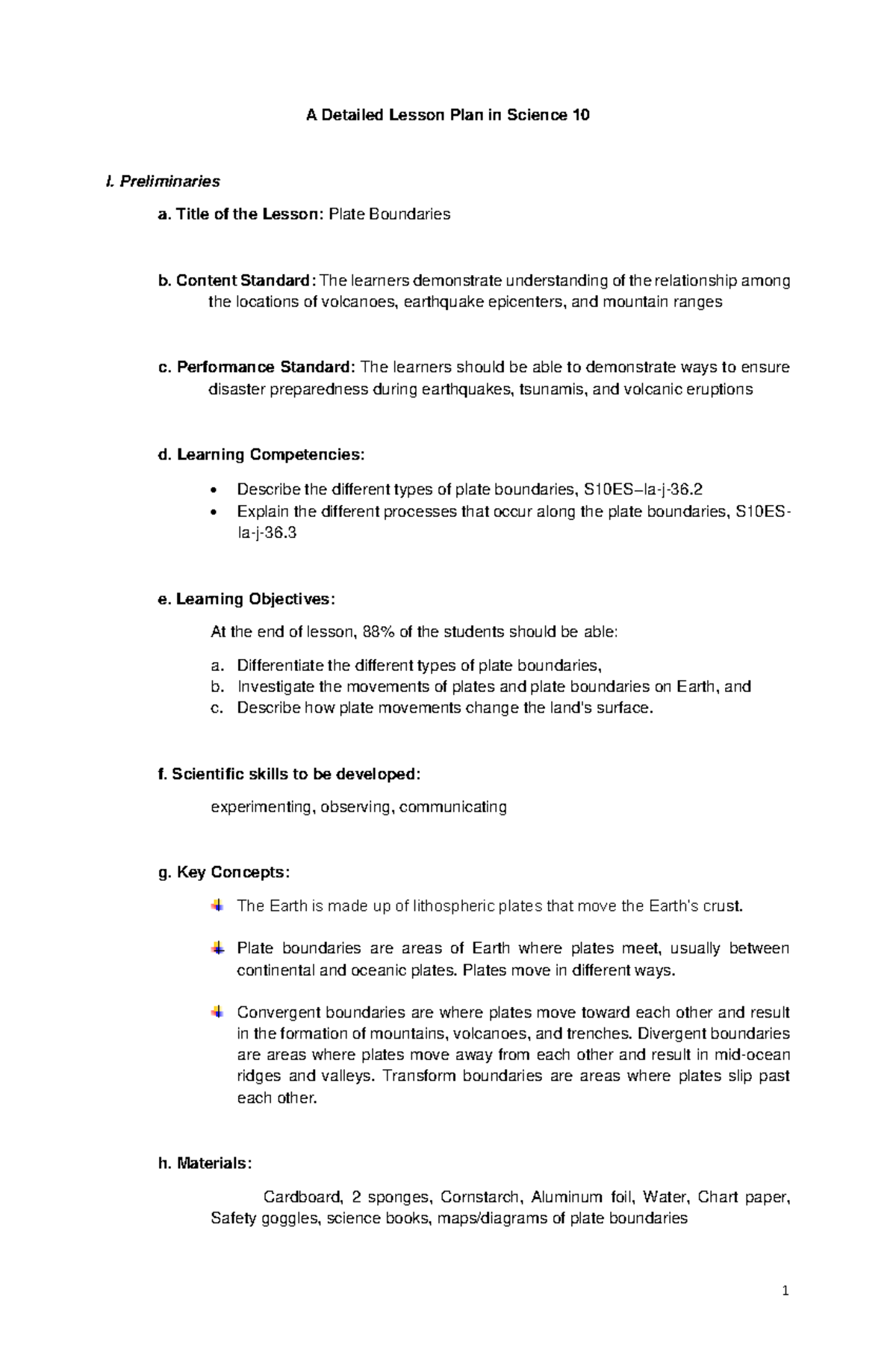 Sample 5E LP Outline - 1 A Detailed Lesson Plan in Science 10 I ...
