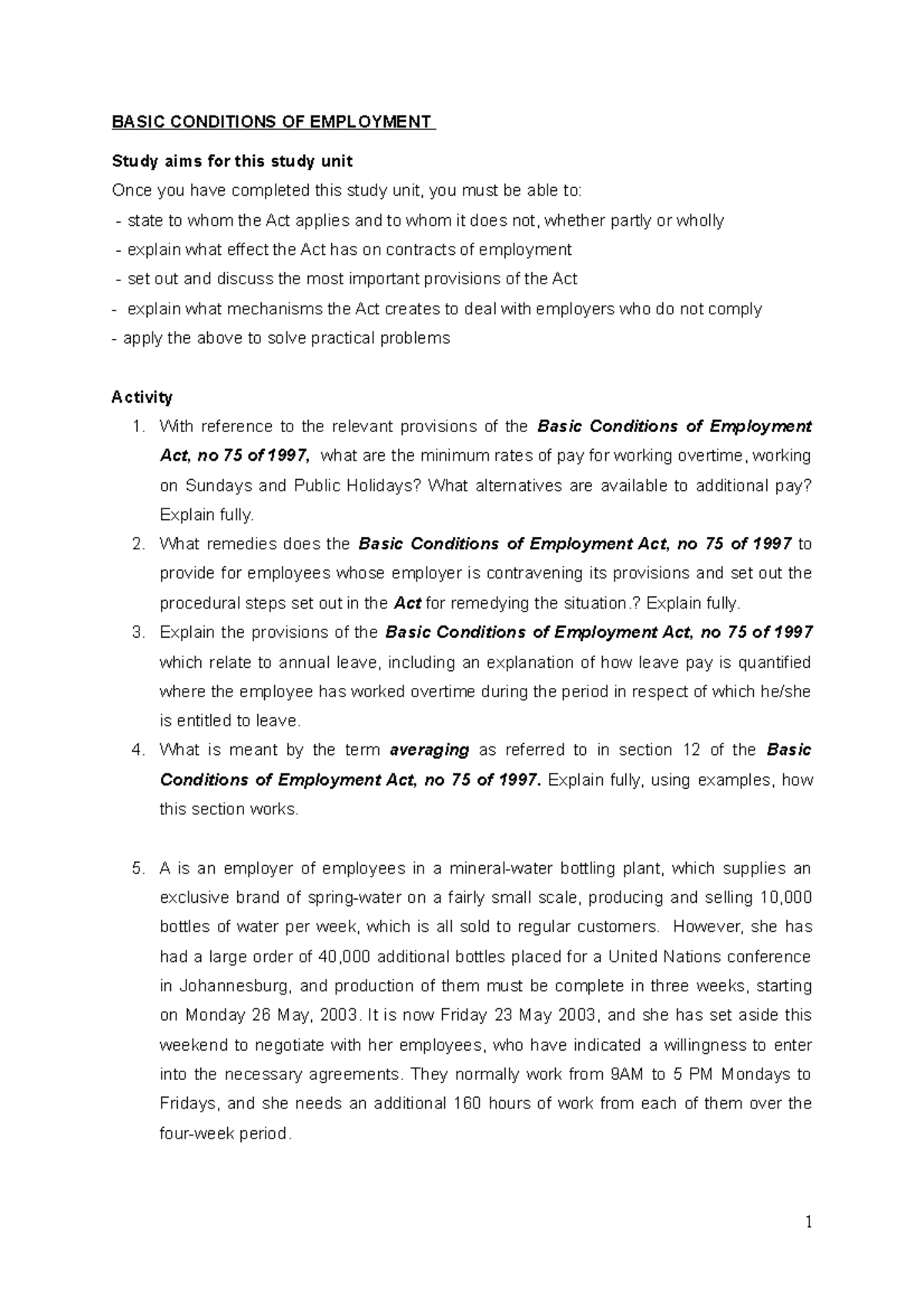 Basic Conditions OF Employment 22 - BASIC CONDITIONS OF EMPLOYMENT ...