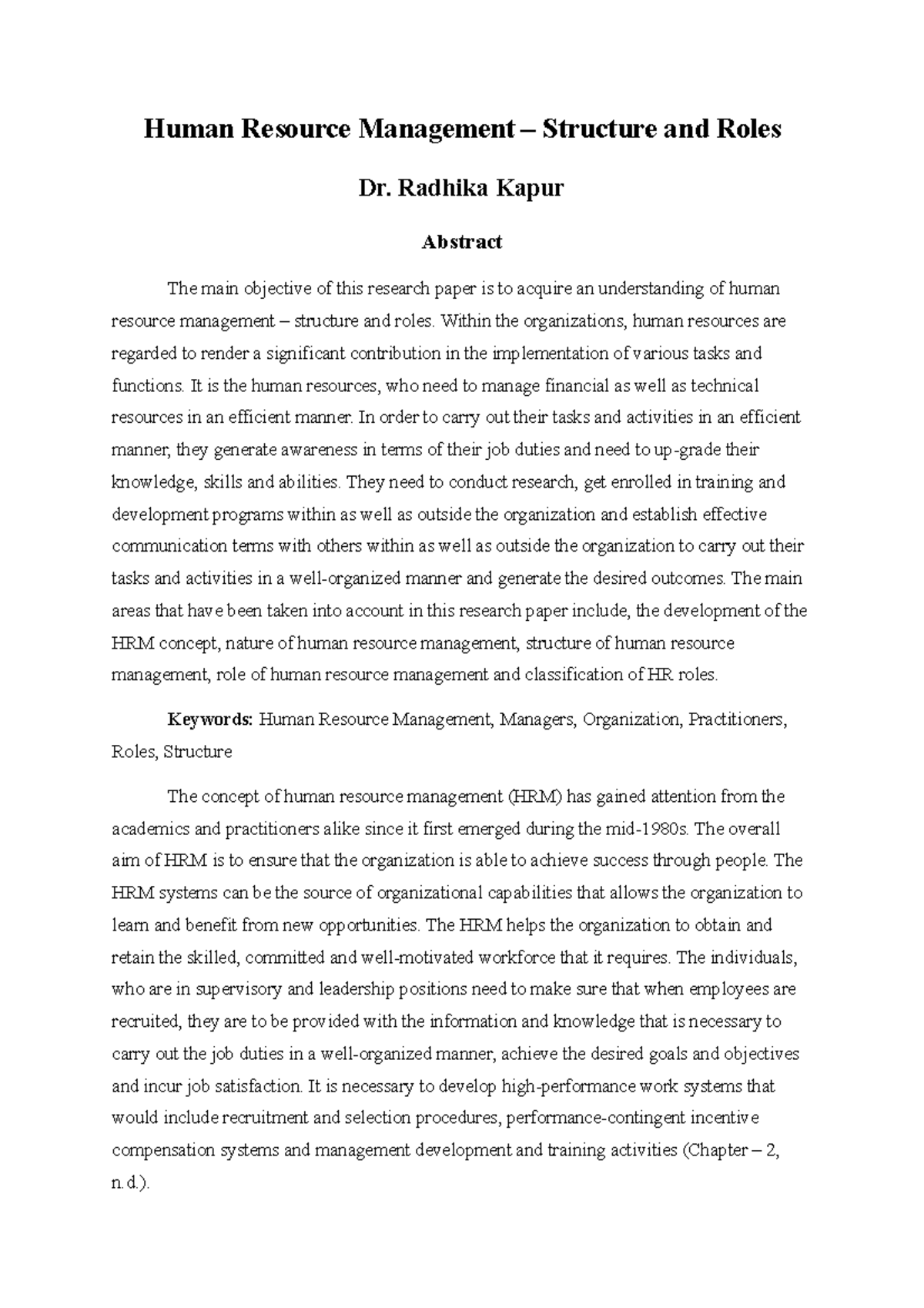Human Resource Management-2 - Radhika Kapur Abstract The main objective ...
