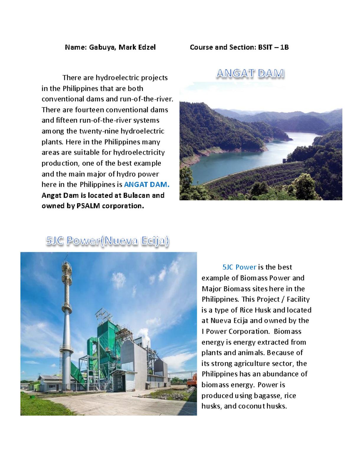 Renewable Energy - Name: Gabuya, Mark Edzel Course and Section: BSIT ...