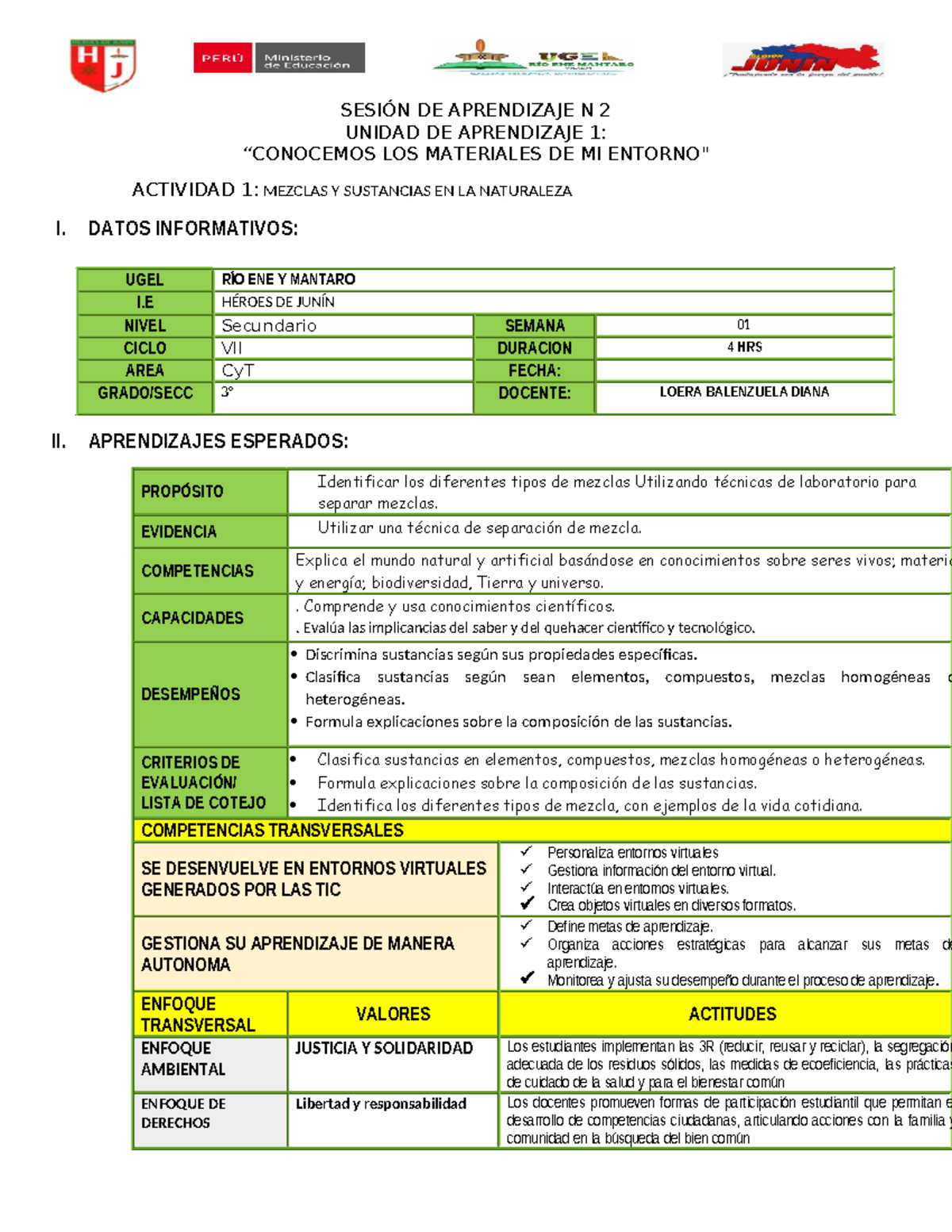 B3º SES ACT 2-CYT-U1 - PRACTICA - SESIÓN DE APRENDIZAJE N 2 UNIDAD DE APRENDIZAJE 1: “CONOCEMOS ...