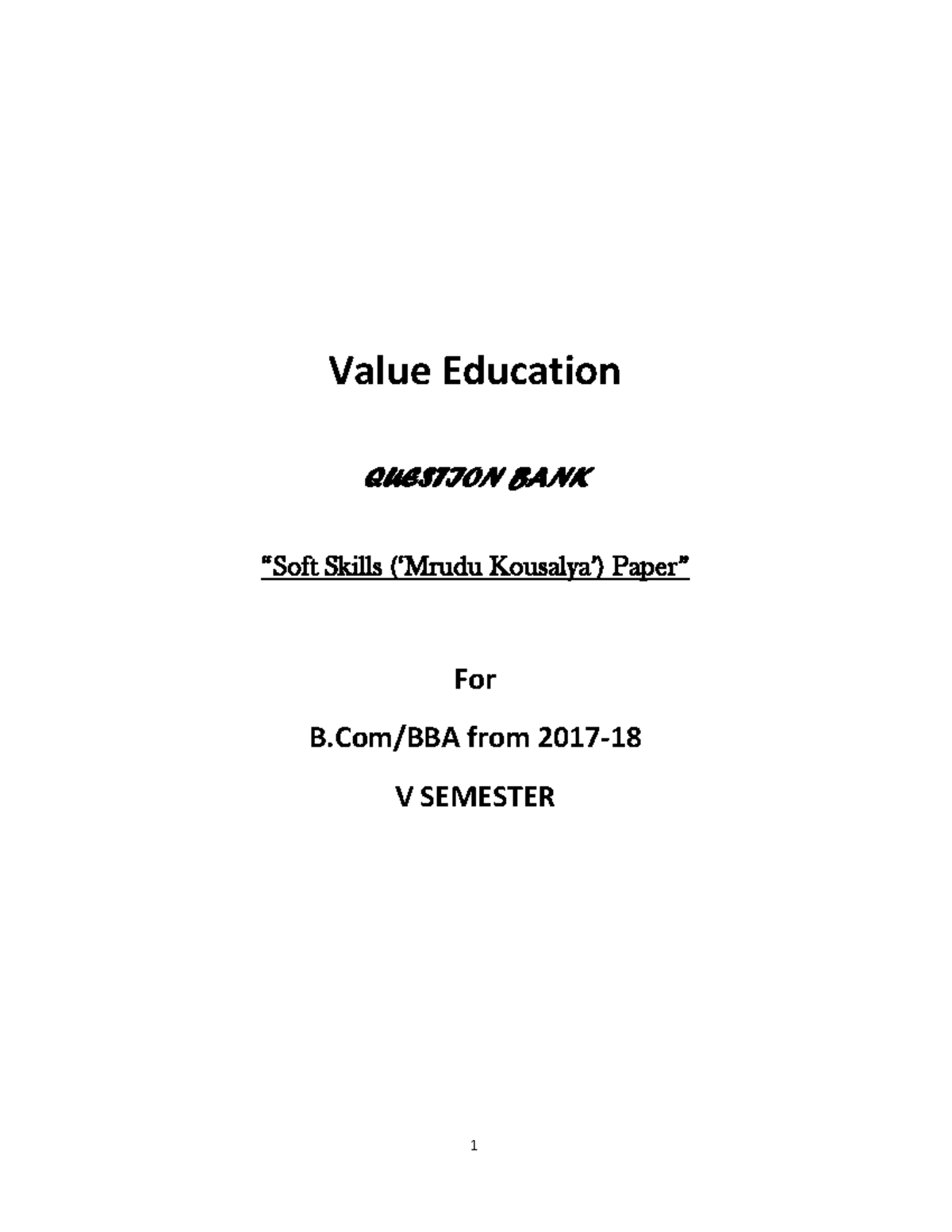 Value Education docx Question Bank 6 docx 5TH April Downloads 2019