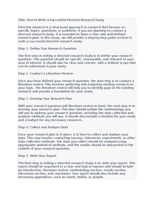 The Benefits of Directed Research Studies for Students - A Case Study ...