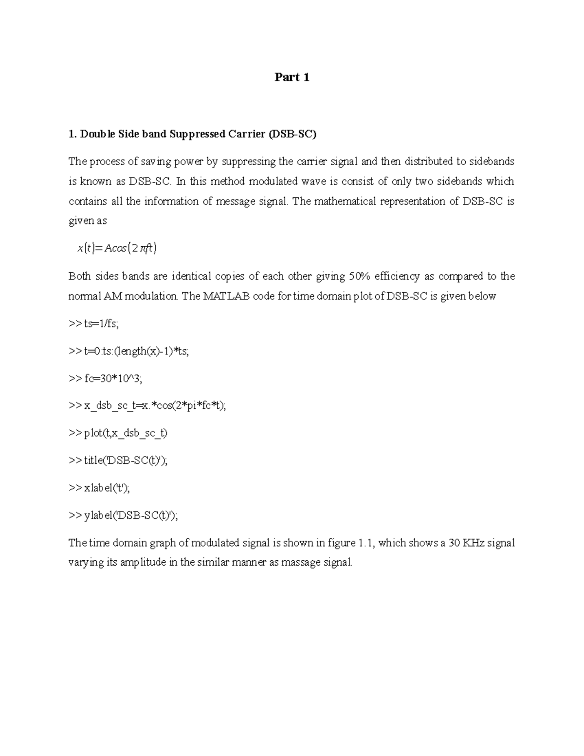 Report on modulation techniques in Communication with coding - Part 1 1 ...