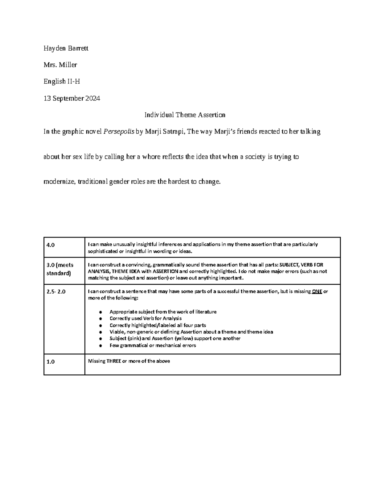 Copy of Final Theme Assertion - Google Docs - Hayden Barrett Mrs ...
