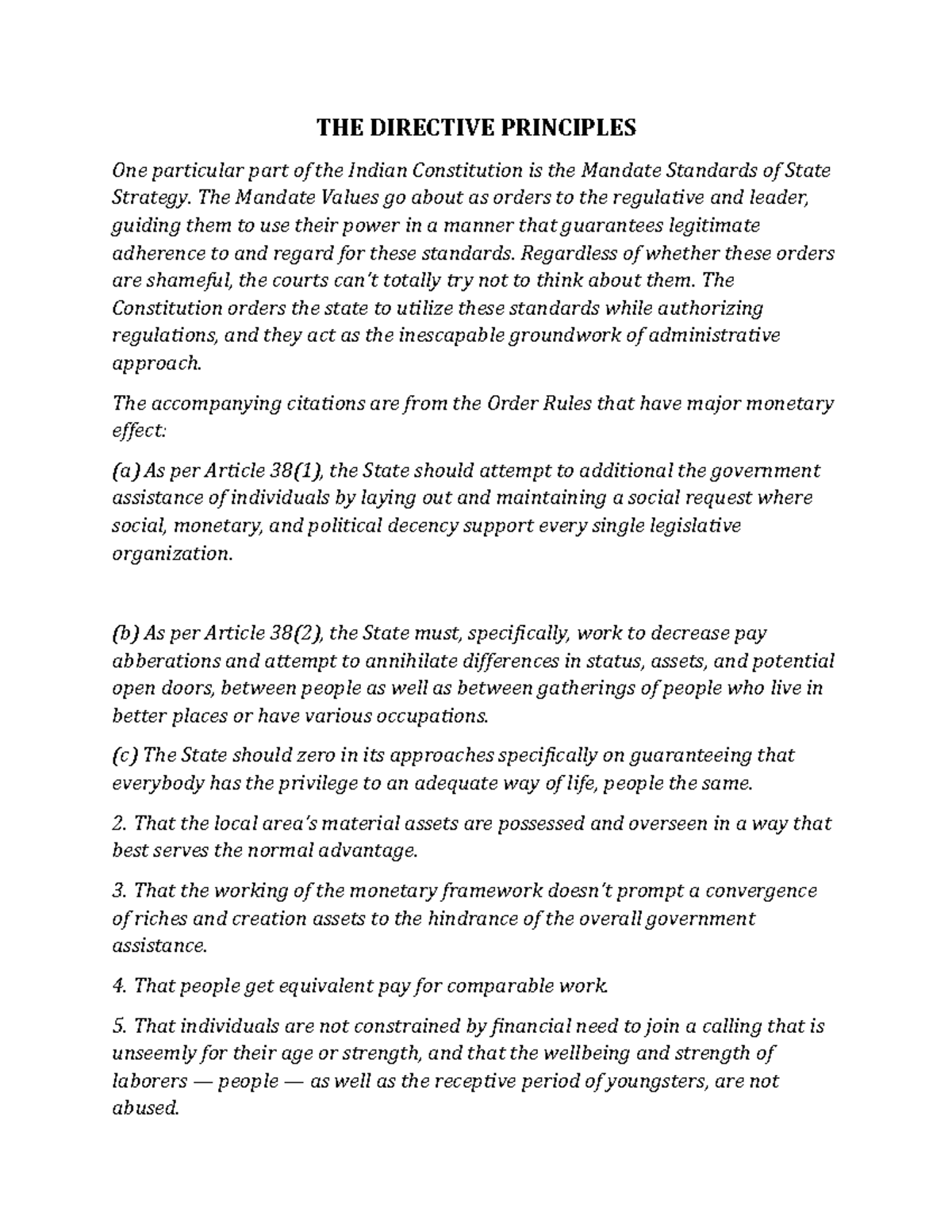 THE Directive Principles - THE DIRECTIVE PRINCIPLES One particular part ...