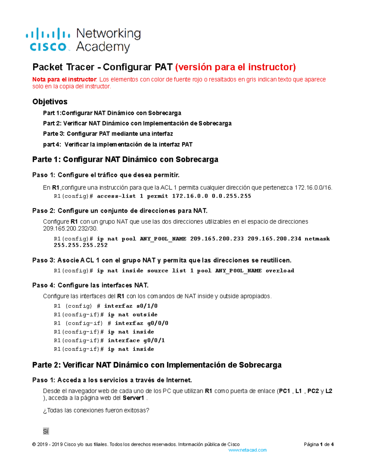 6.6.7 Packet Tracer - Configure PAT - ILM - Packet Tracer - Configurar ...