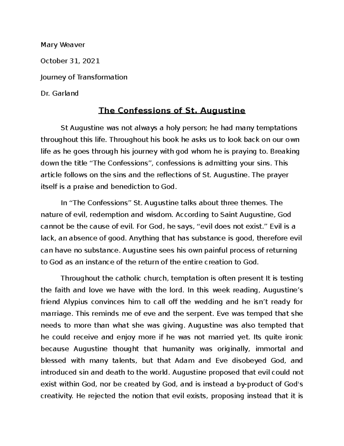 The Confessions of St. Augustine - Mary Weaver - Mary Weaver October 31 ...
