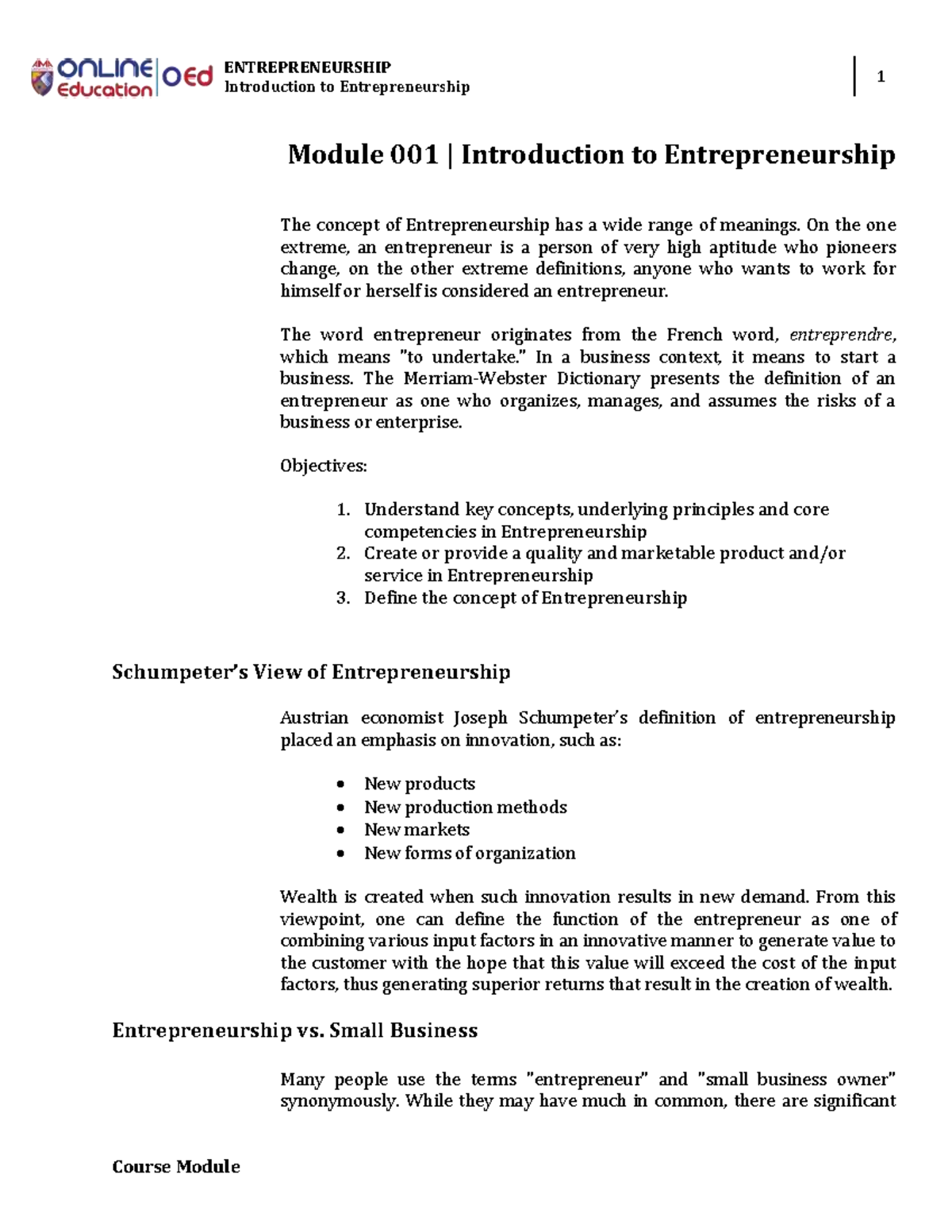 Week 001-Module Introduction to Entrepreneurship - ENTREPRENEURSHIP ...
