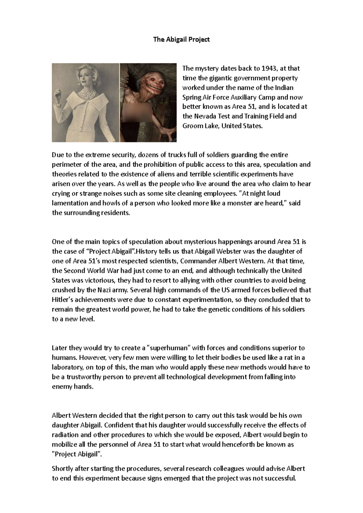 Portfolio Avanzado 11 - The Abigail Project The mystery dates back to ...