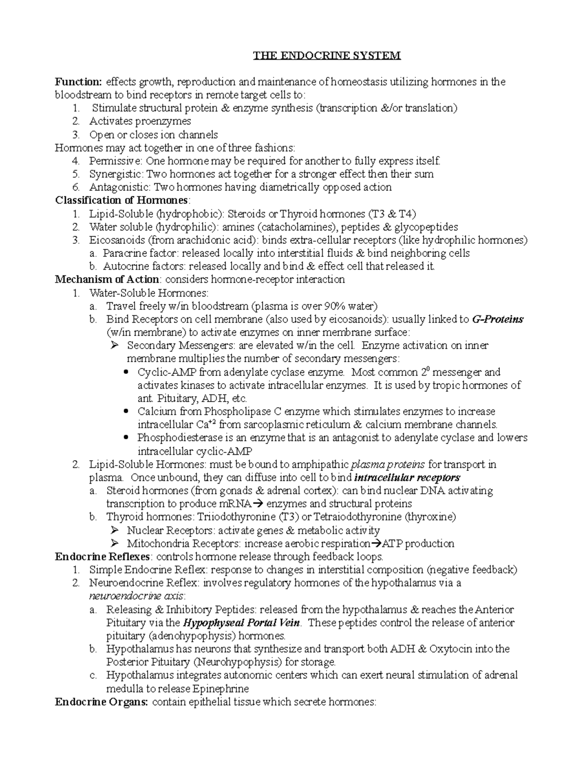 Endocrine System Rev. outline - THE ENDOCRINE SYSTEM Function: effects ...