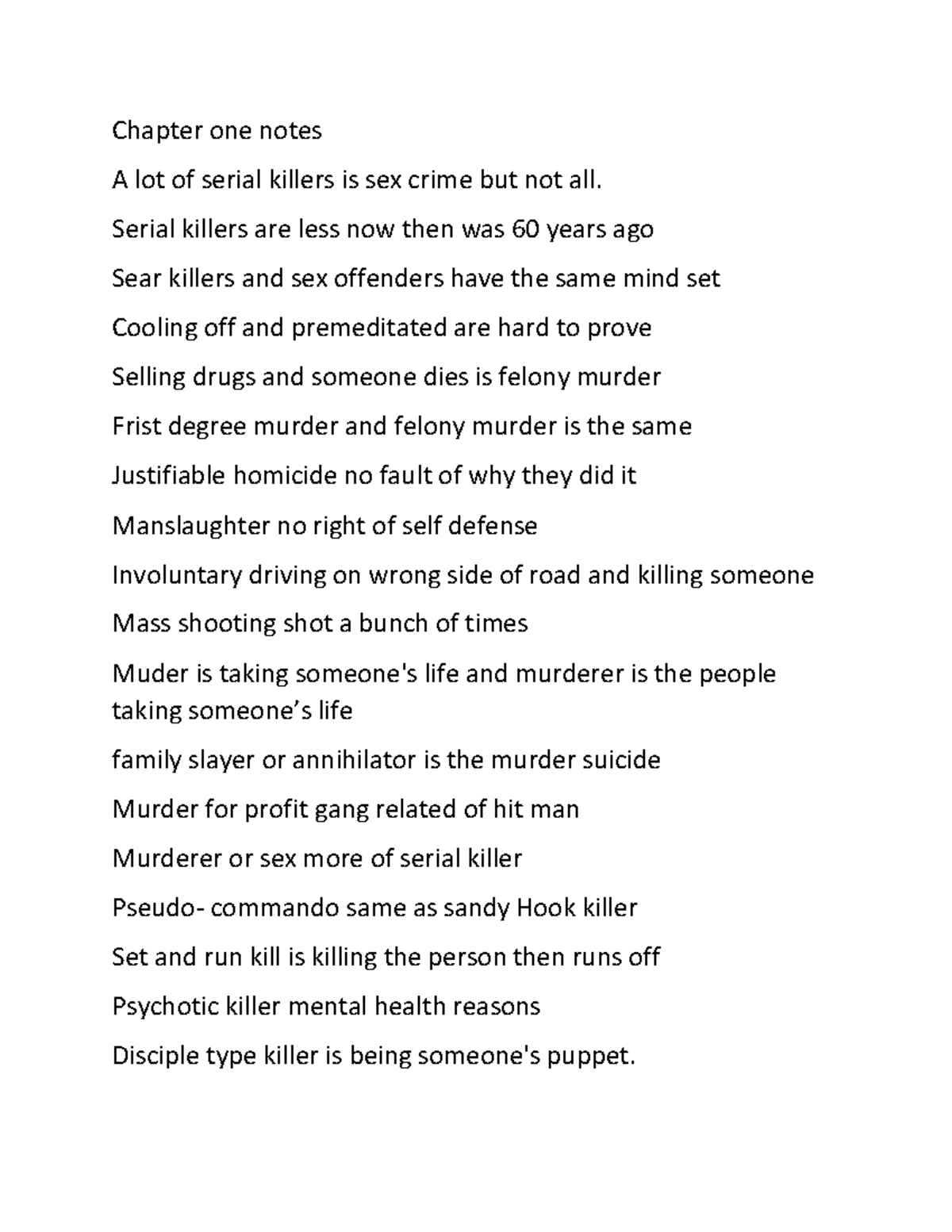 Chapter one notes - study - Chapter one notes A lot of serial killers ...
