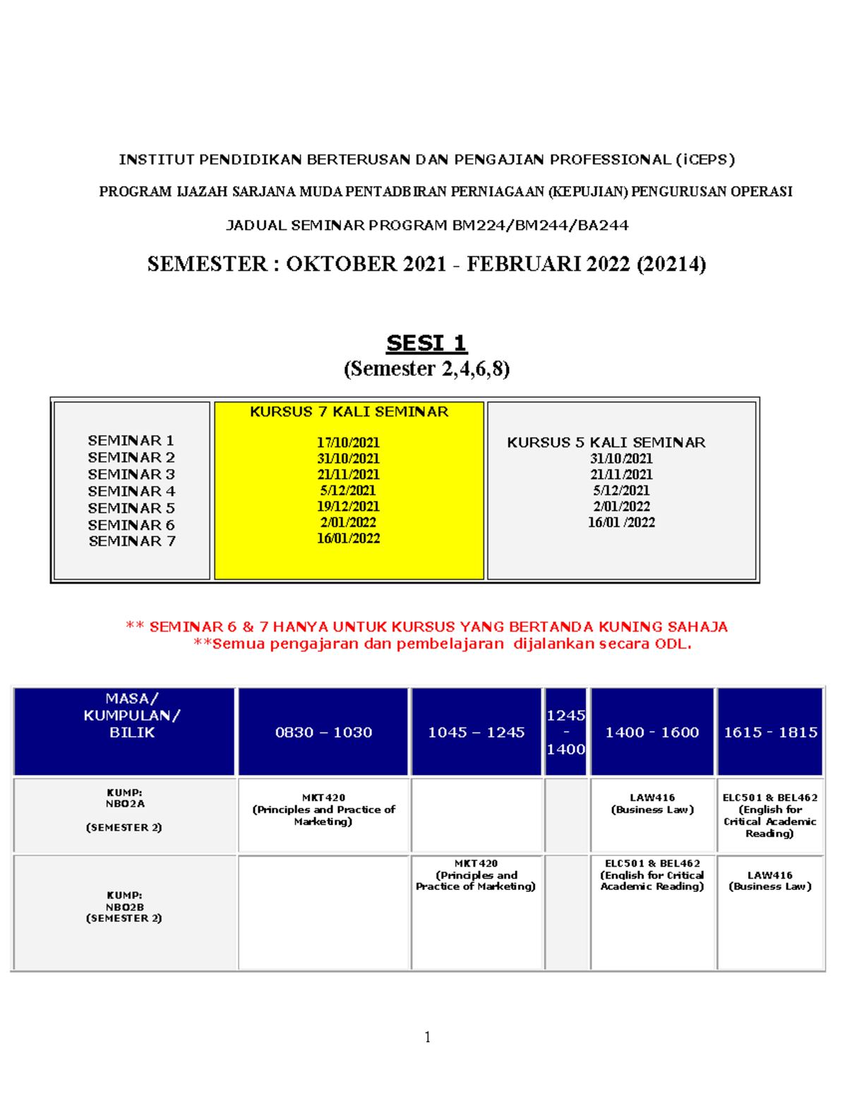 Ba244 04102021 jadual seminar - INSTITUT PENDIDIKAN BERTERUSAN DAN ...