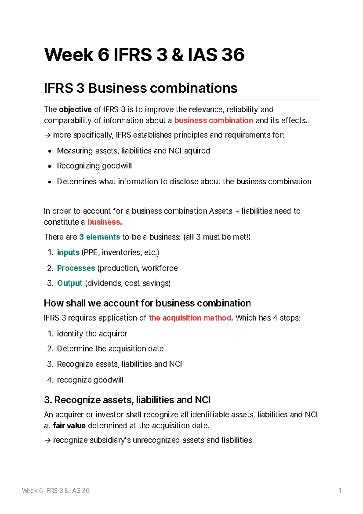 Samenvatting - IFRS 3 en IAS 36 - Week 6 - UvA - Week 6 IFRS 3 & IAS 36 ...
