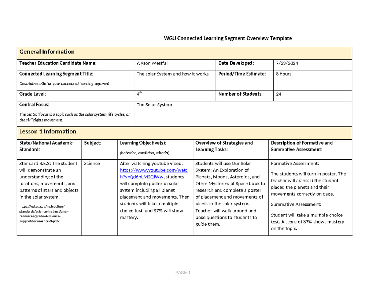 D165 Task 2 - the task is good - WGU Connected Learning Segment ...