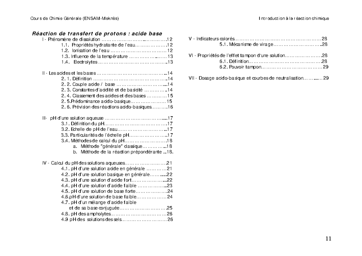 Chapitre 2 Réaction de transfert de protons acide base - Ré a ct ion de ...