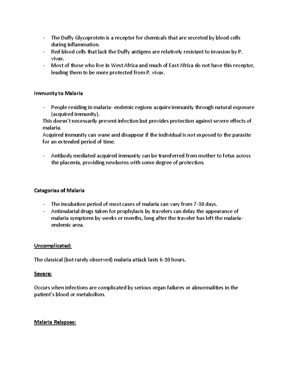 BPH BIO Class Notes - The Duffy Glycoprotein is a receptor for ...