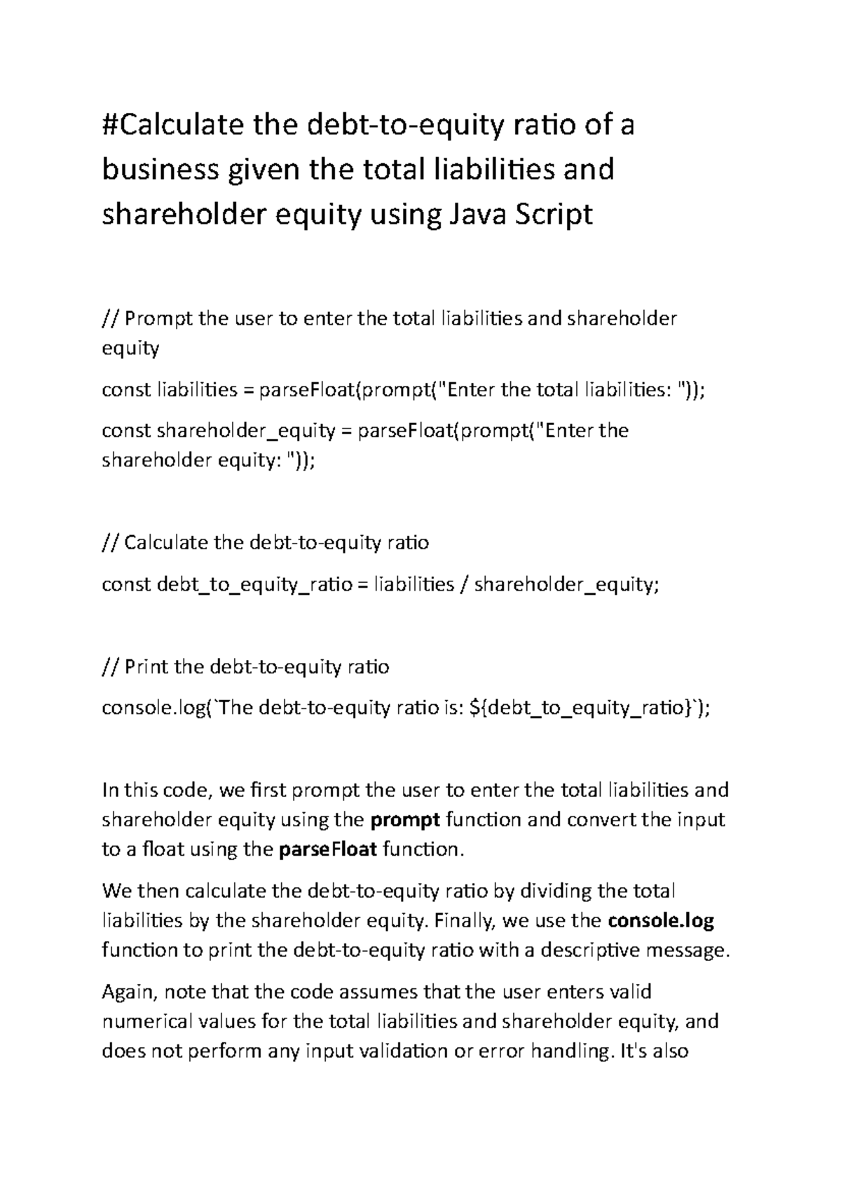 The debt-Java script - Program to Calculate the debt-to-equity ratio of ...