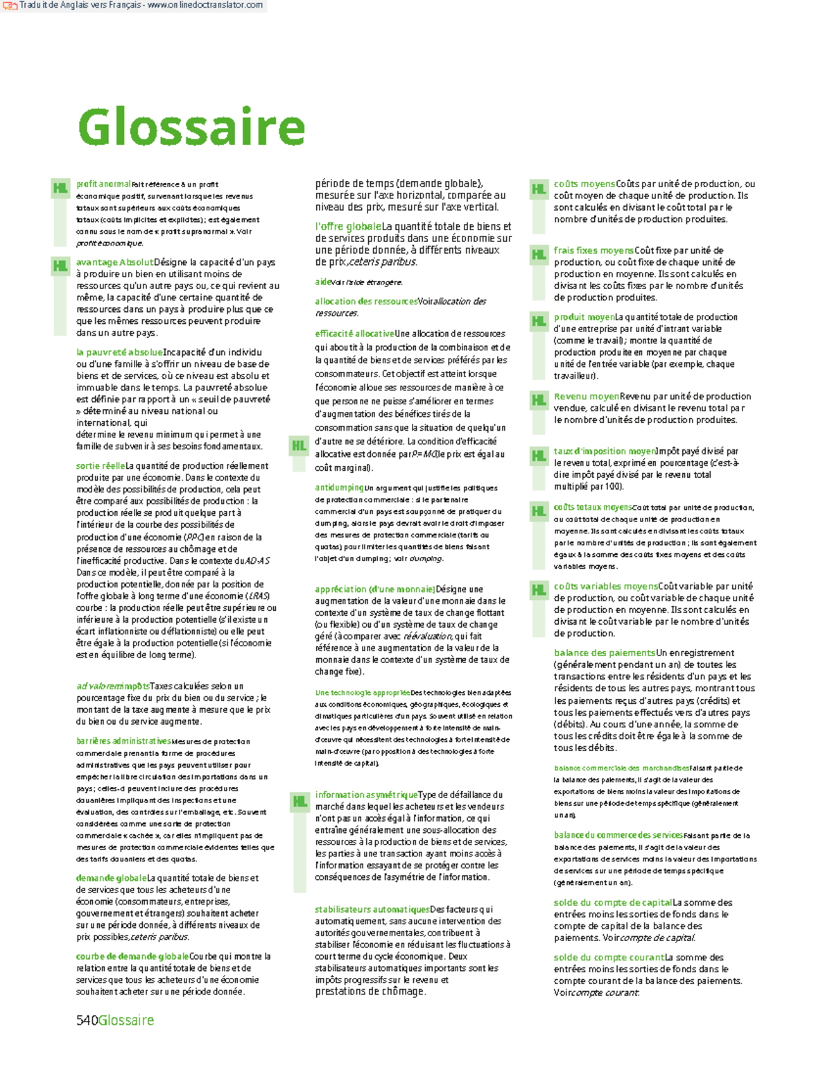 Economie definitions - it is a summary - Glossaire profit anormalFait référence à un profit ...