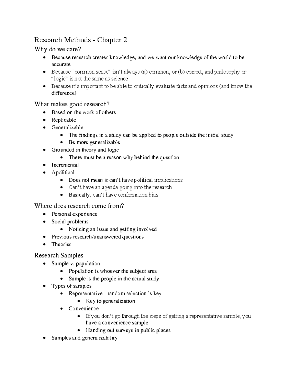 Research Methods - Chapter 2 - population Population is whoever the ...