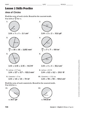 Circle Answer Key - 2. 113 25. 803. 283. 3. 0. 59. 314 3. 157 15. 18. 1 ...