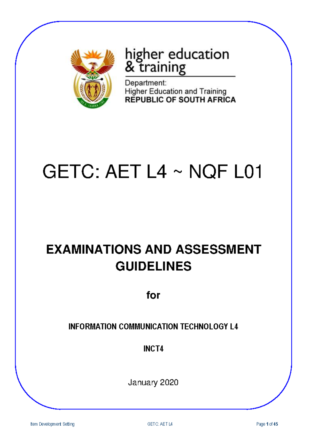 INCT4 EAG January 2020-2 - GETC: AET L 4 ~ NQF L EXAMINATIONS AND ...