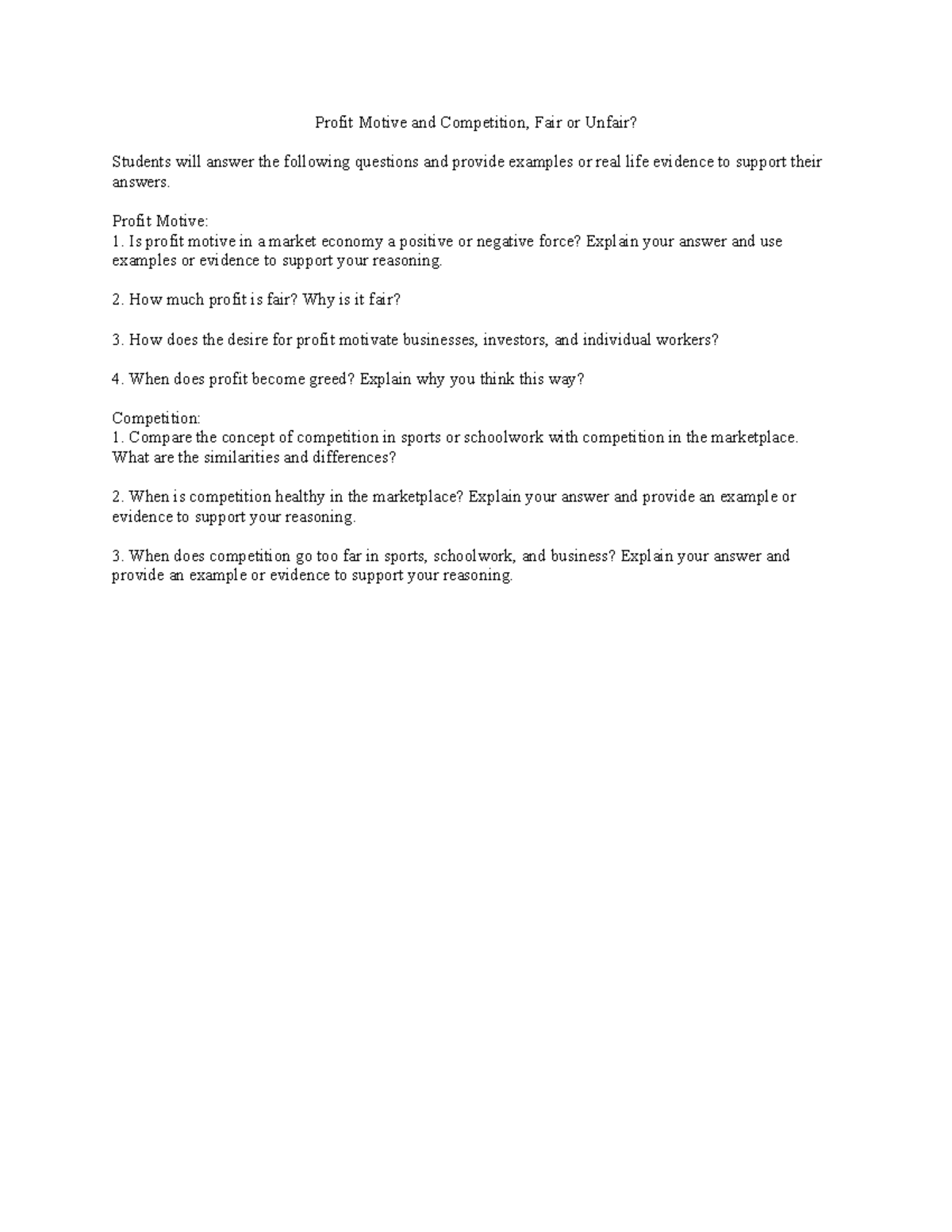 Carter Huntsman - Profit Motive and Competition writing - Profit Motive ...