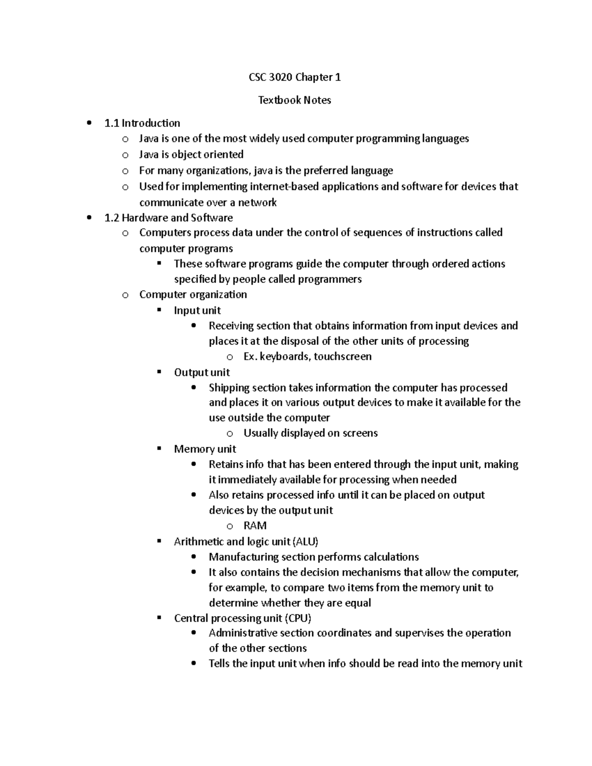 CSC 3020 Chapter 1 - Textbook notes - CSC 3020 Chapter 1 Textbook Notes ...