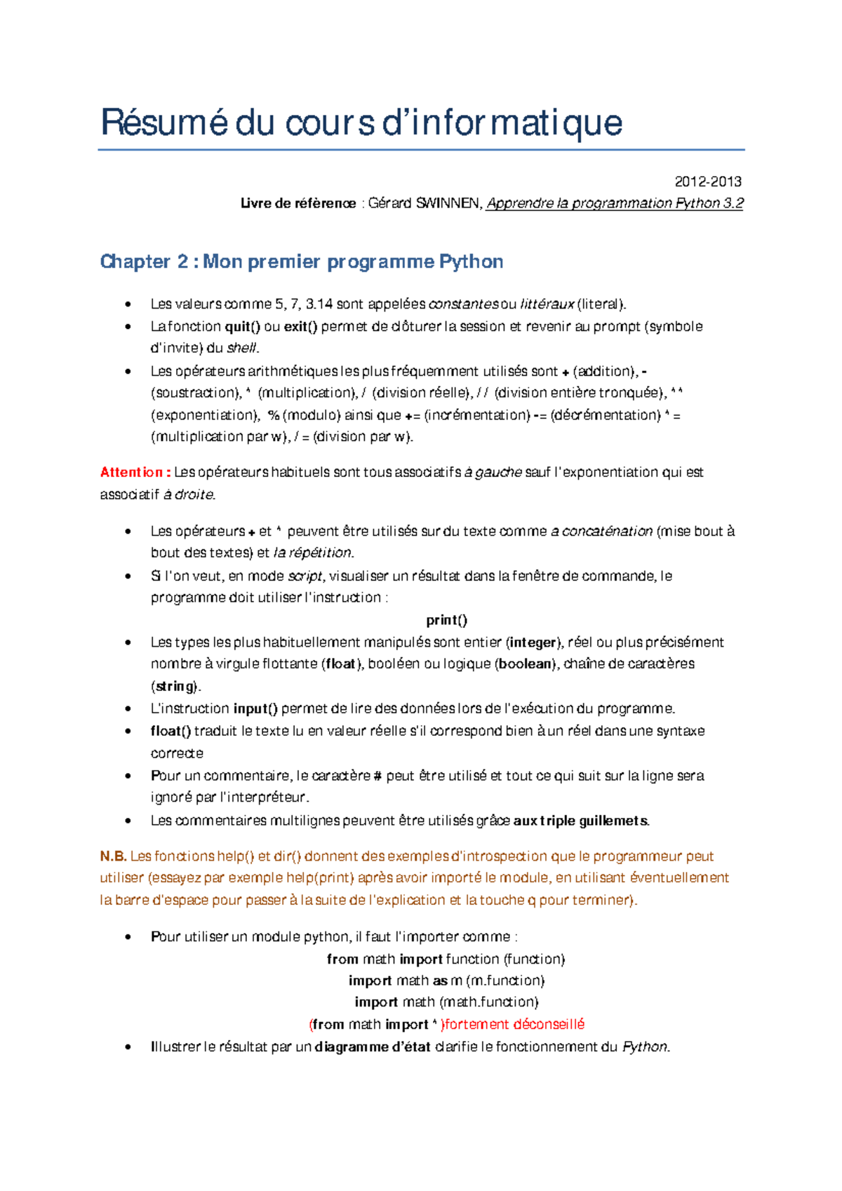 Resume cours - synthese - Résumé du cour s d’infor matique 2012- Livre ...