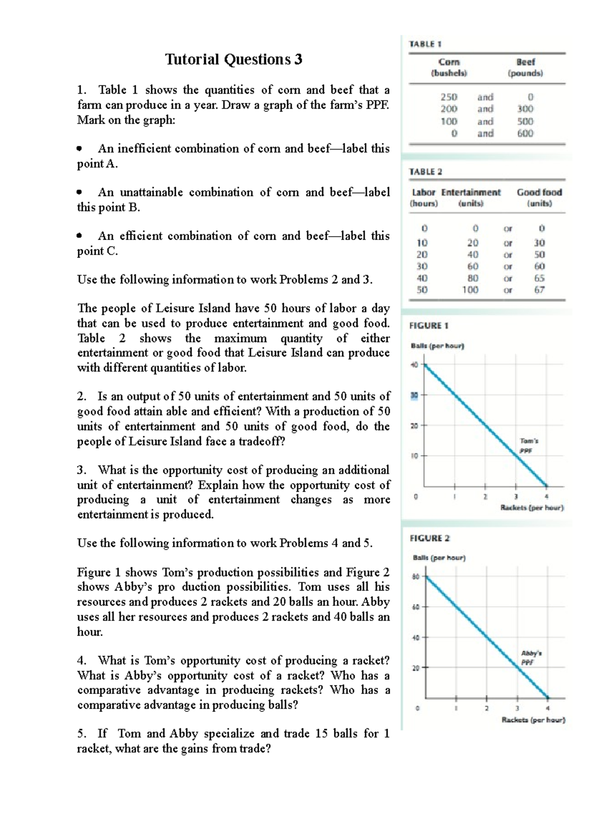 Tutorial Questions 3 - MICRO LECTURE - Tutorial Questions 3 Table 1 shows the quantities of corn ...