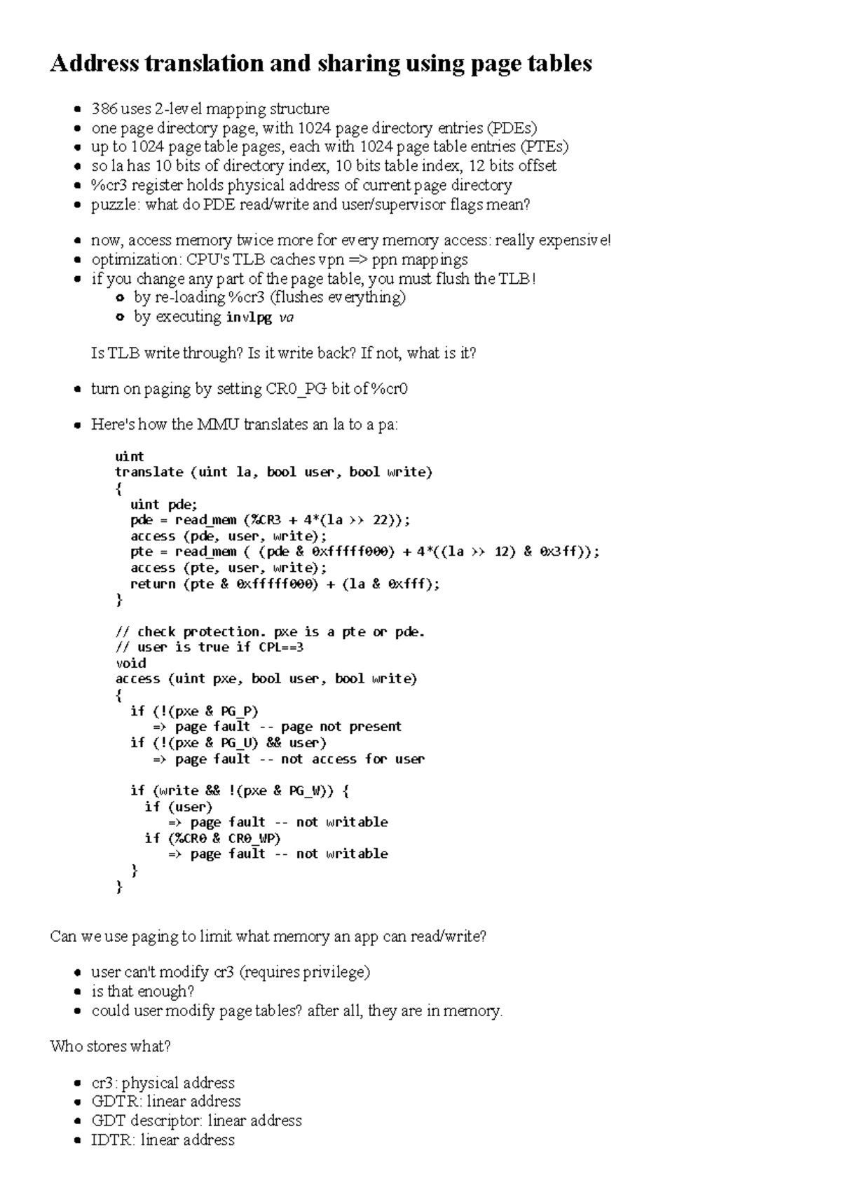 L11 - Operating Systems - Address translation and sharing using page ...