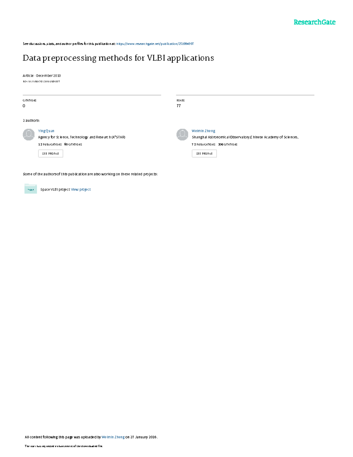 Data preprocessing methods for VLBI applications - See discussions, stats, and author profiles ...