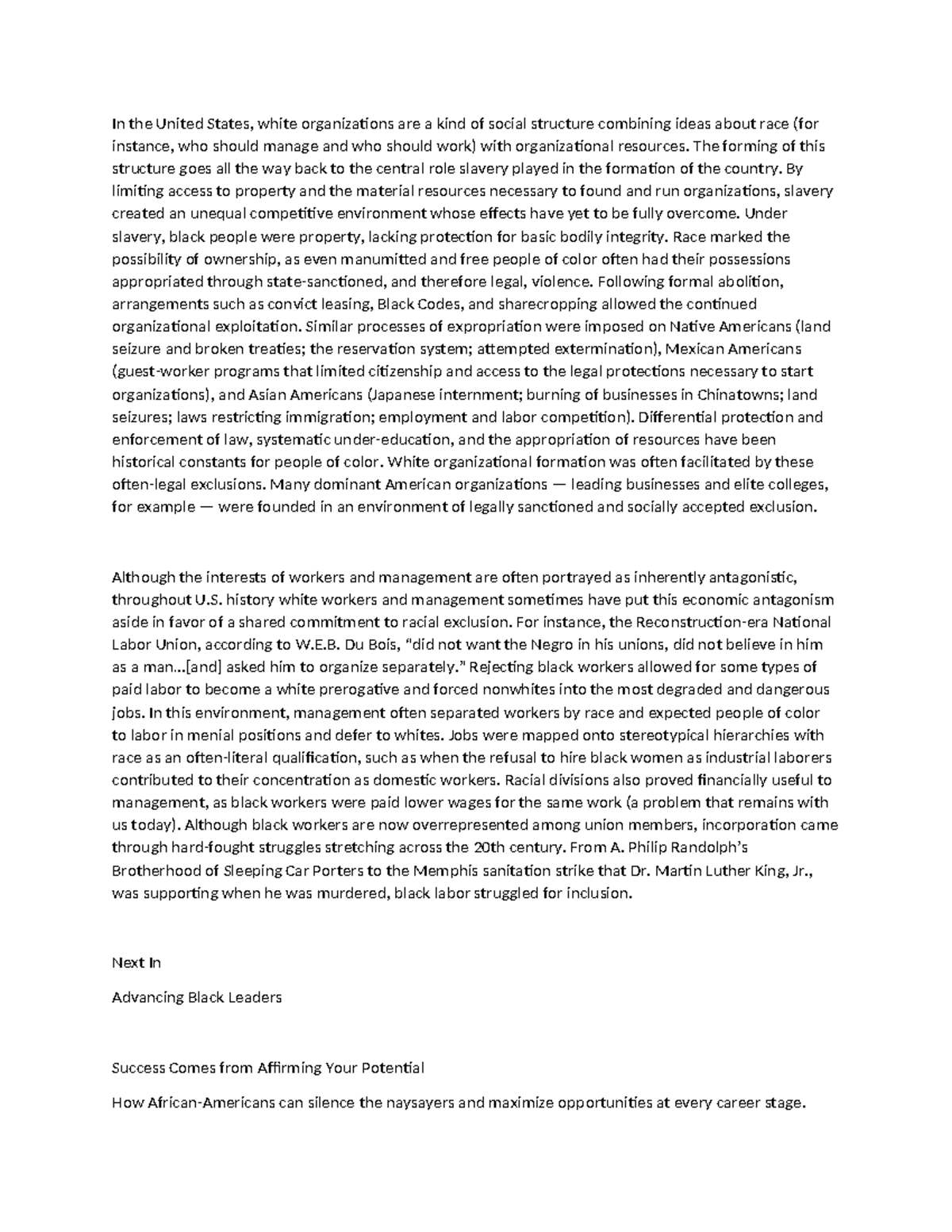 Summary of organization of our worlplace - In the United States, white ...