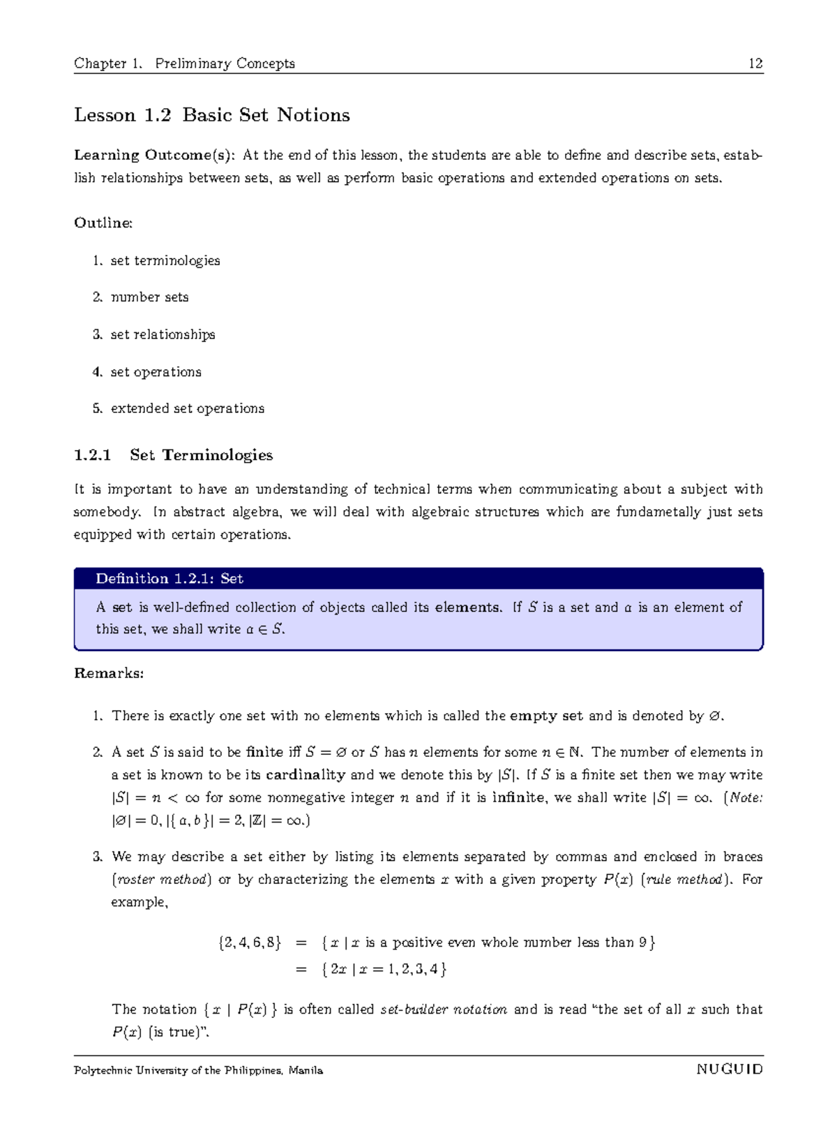AA1 Lesson 1 - Abstract Algebra - Lesson 1 Basic Set Notions Learning ...