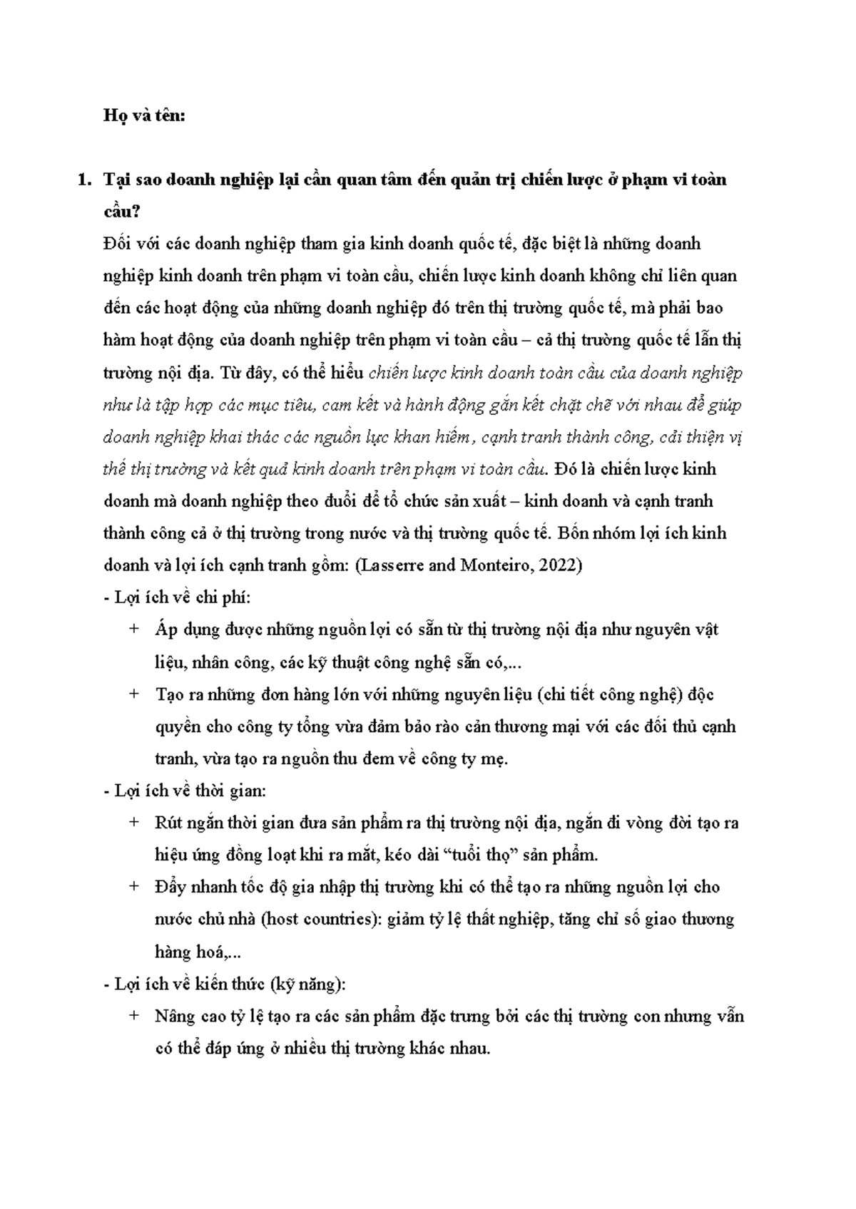 Bài tập LMS - bài tập lms - Họ và tên: Tại sao doanh nghiệp lại cần ...