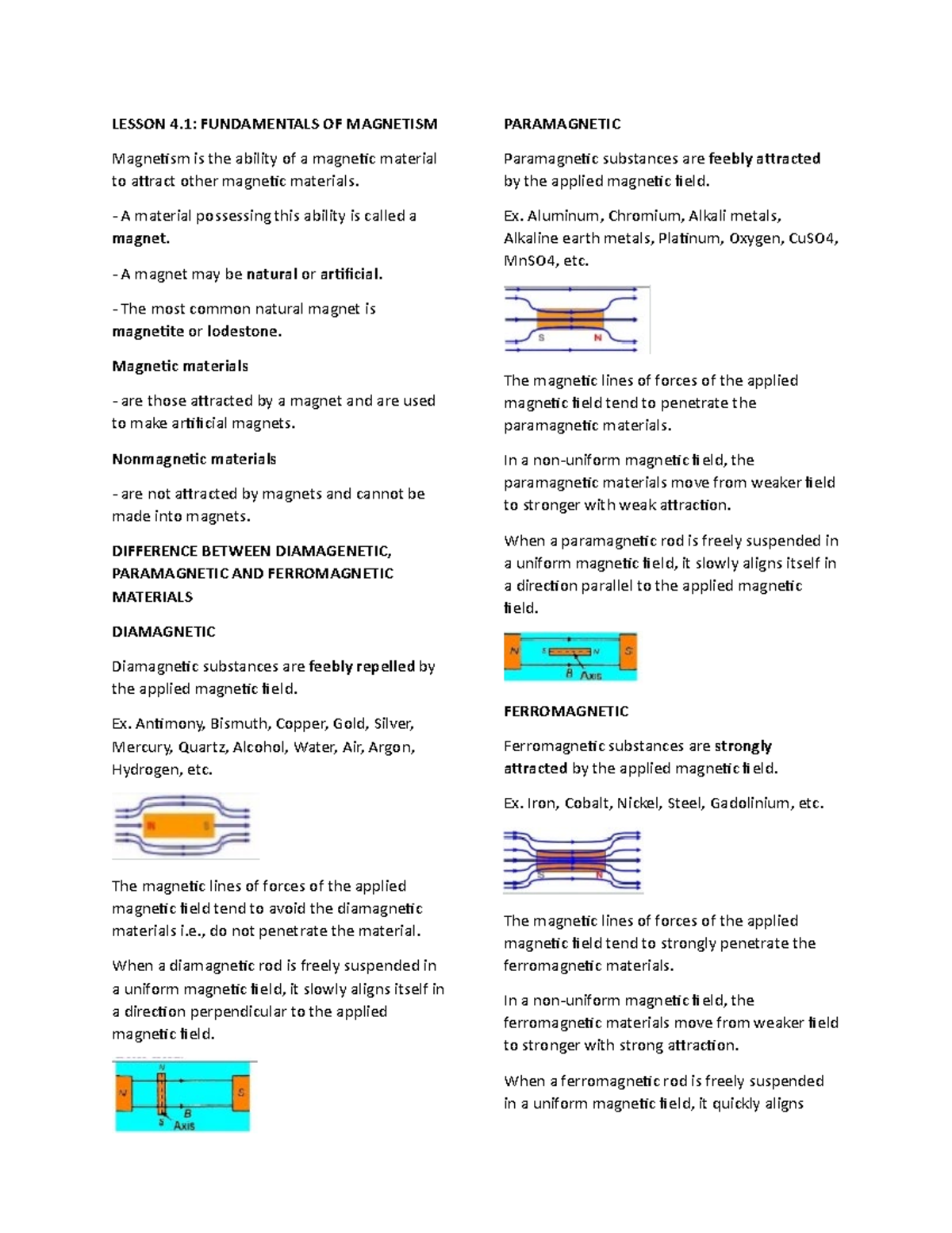 Grade 12 Physics - notes - LESSON 4: FUNDAMENTALS OF MAGNETISM Magne sm ...