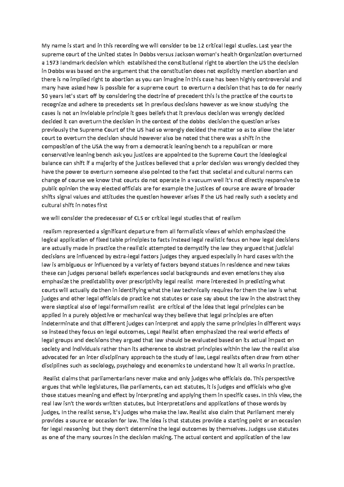 CLS - This is the essay on Critical Legal Studies - My name is start ...