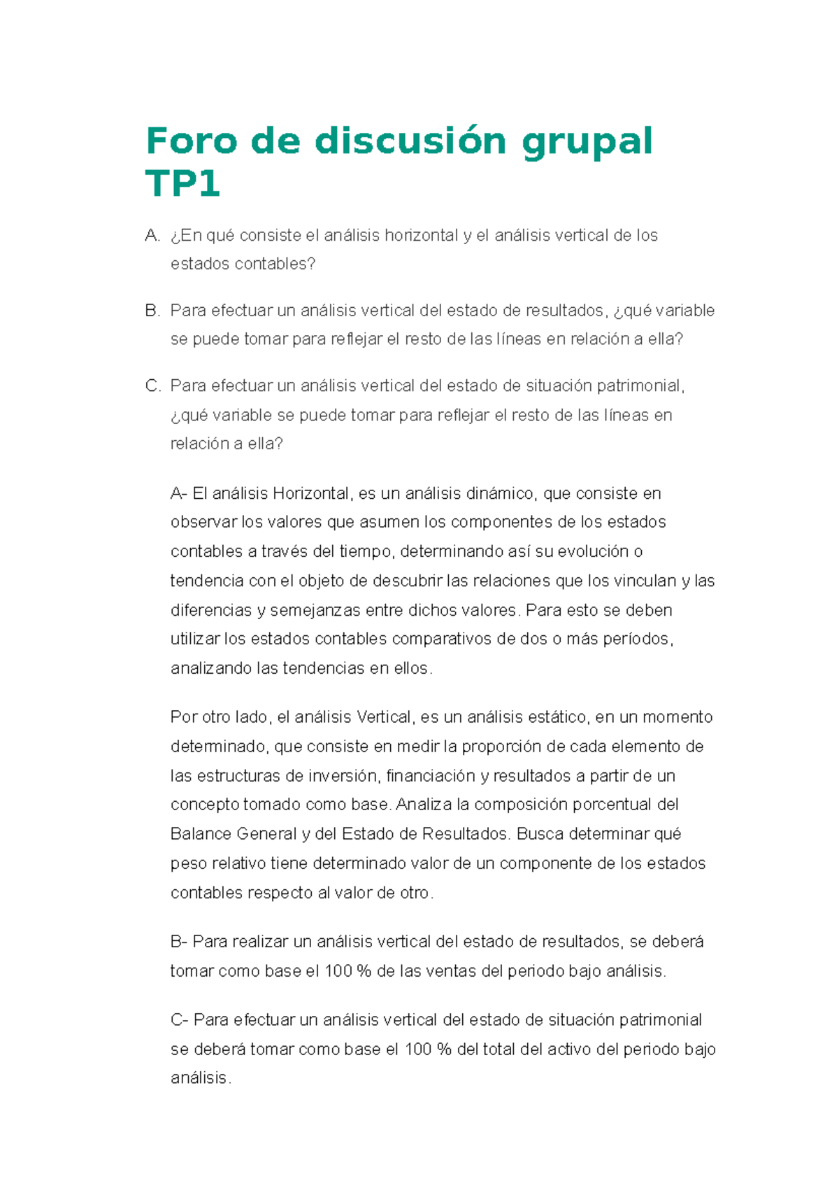 Foro de discusión grupal TP1 - ¿En qué consiste el análisis horizontal ...