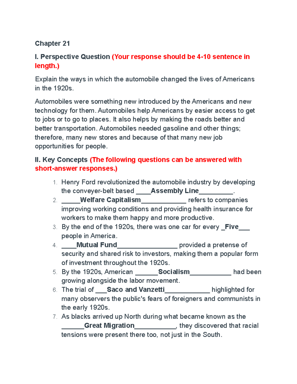 Review for history test - Chapter 21 I. Perspective Question (Your ...